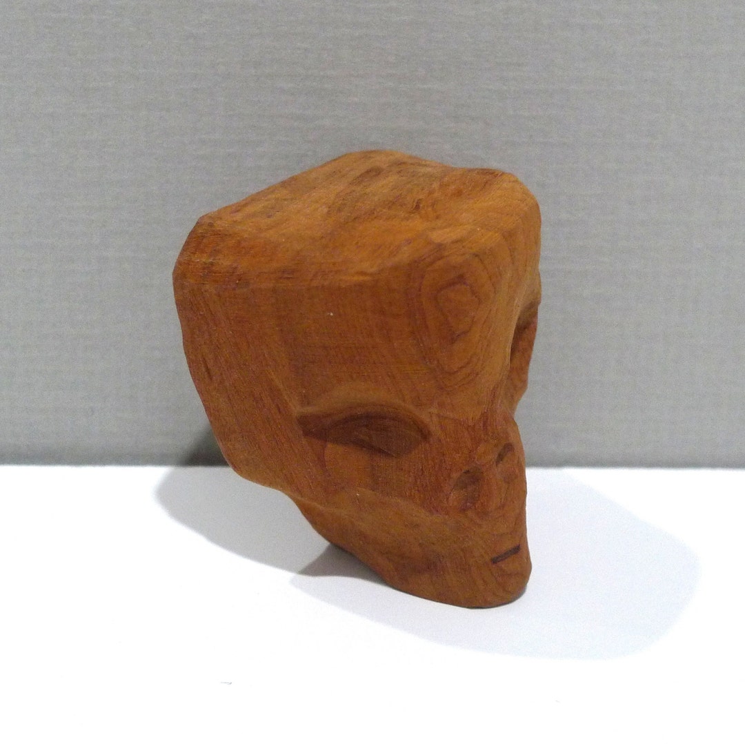 Carved Wood Skull or Alien 1990s (anonymous Folk Art) Vintage 2.25 ...