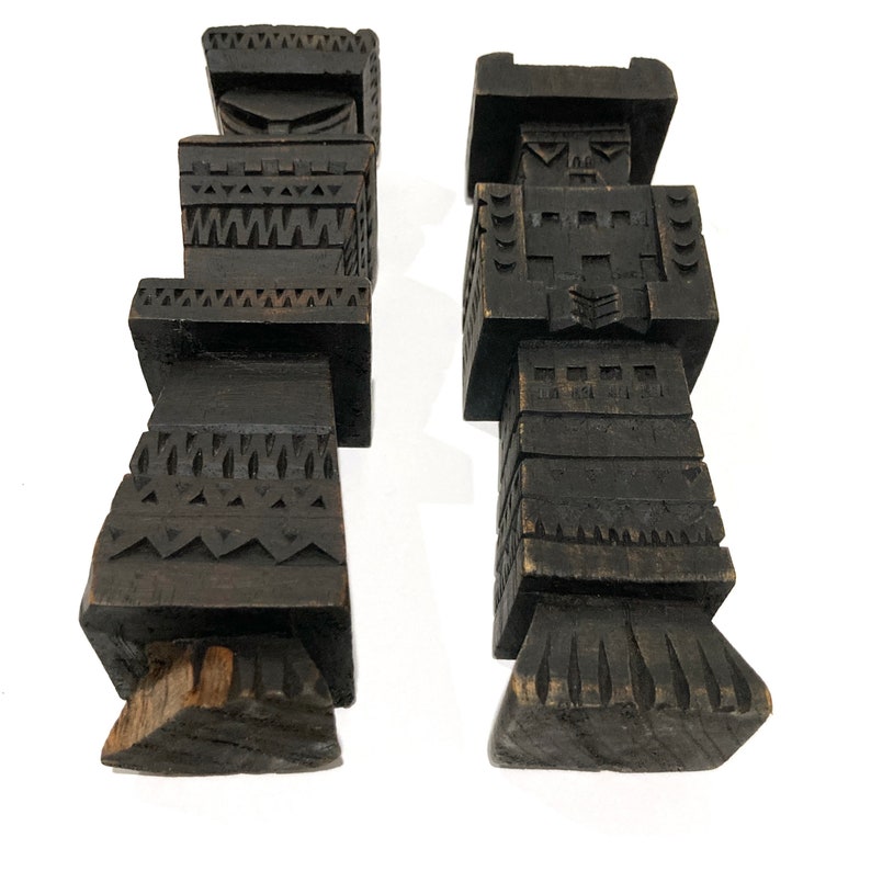 Peruvian Wood Carving Set - 3 Hand Carved Wooden Inca Statues Vintage ...