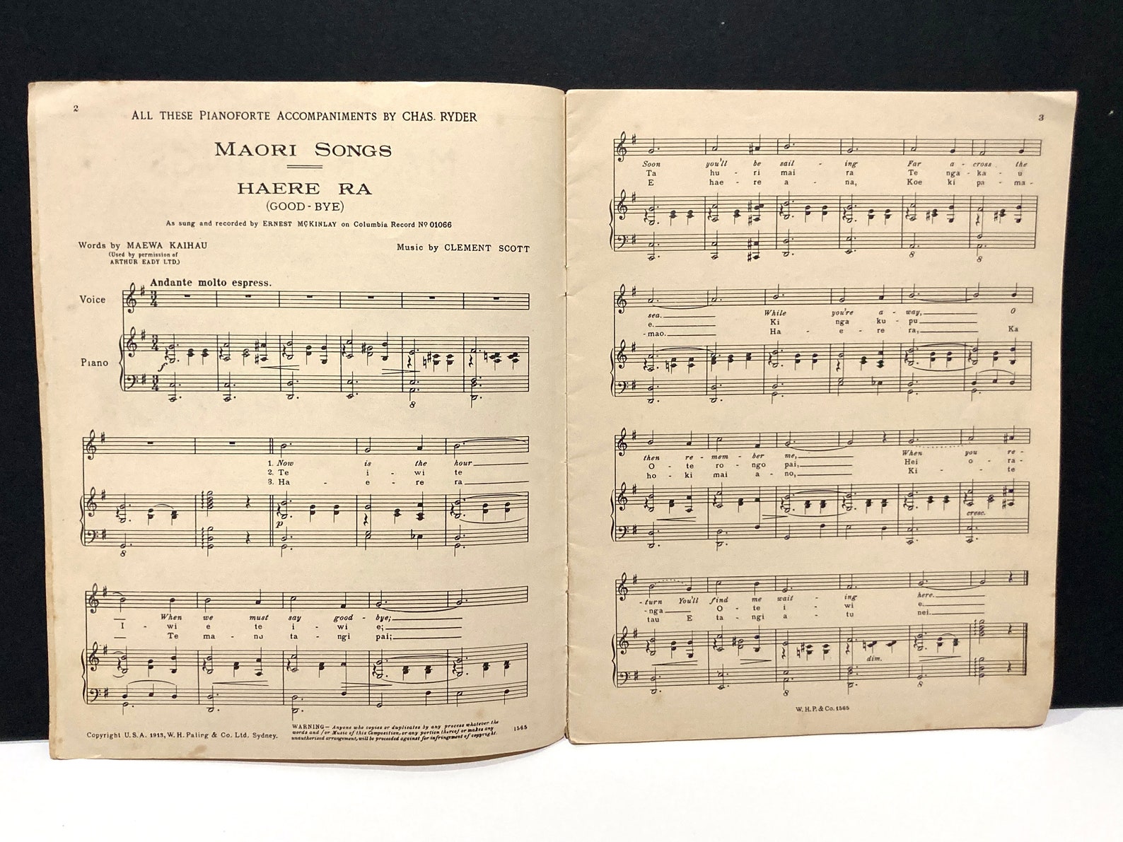 Maori Songs Sheet Music - Vintage 1944 Australian Songbook for Piano ...