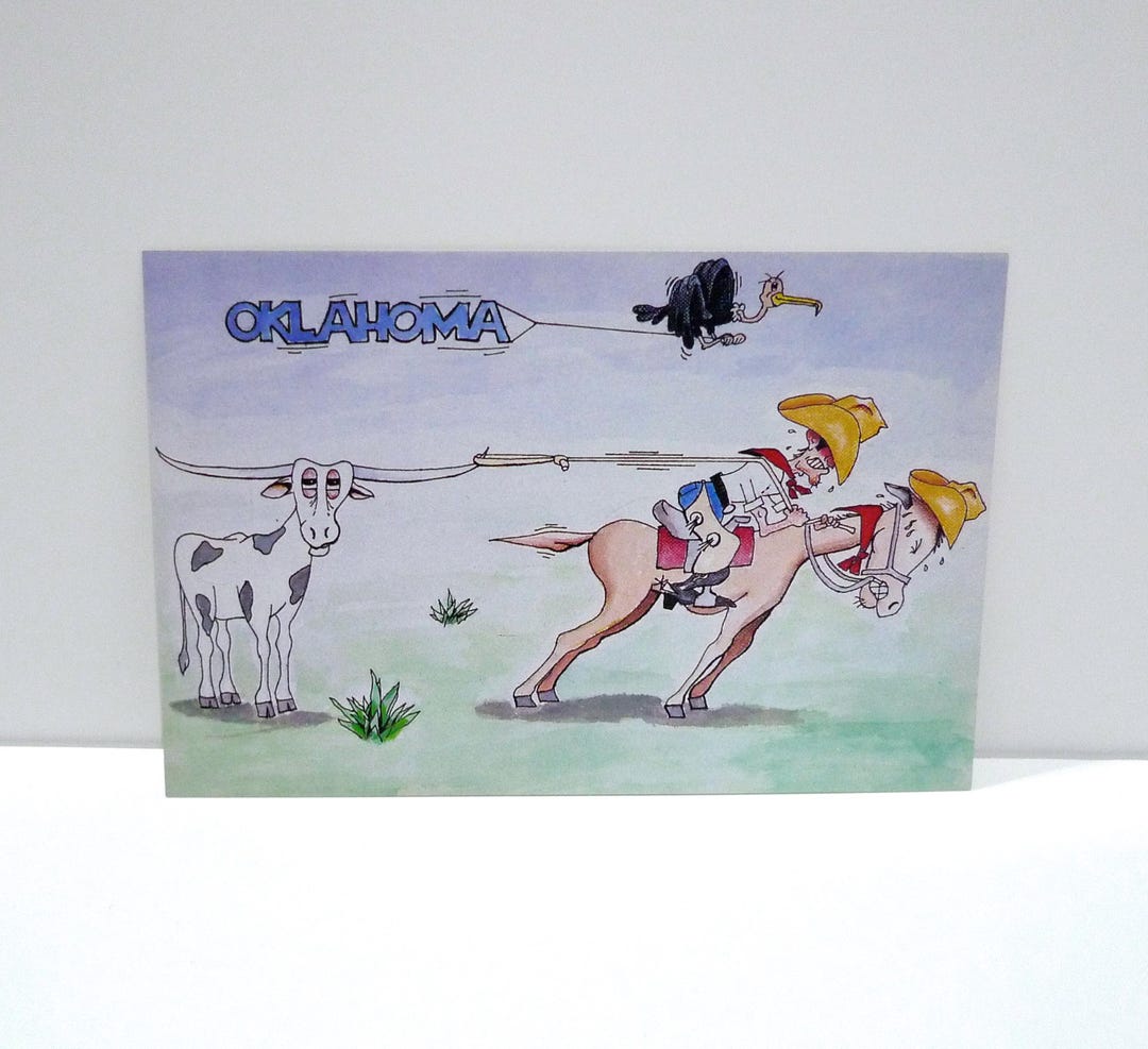Oklahoma Postcard James Collum Drawing of Cowboy, Longhorn Steer and ...