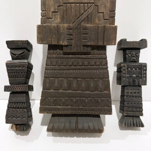 Peruvian Wood Carving Set - 3 Hand Carved Wooden Inca Statues Vintage ...