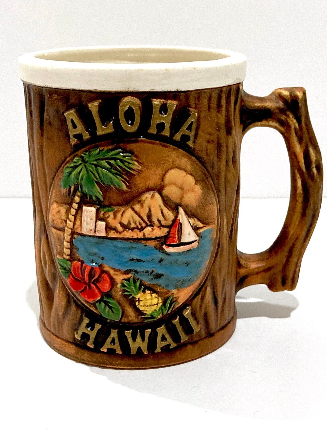 Aloha Hawaii Souvenir Mug 1960's - RB Made in Japan - Faux Bois Wood ...