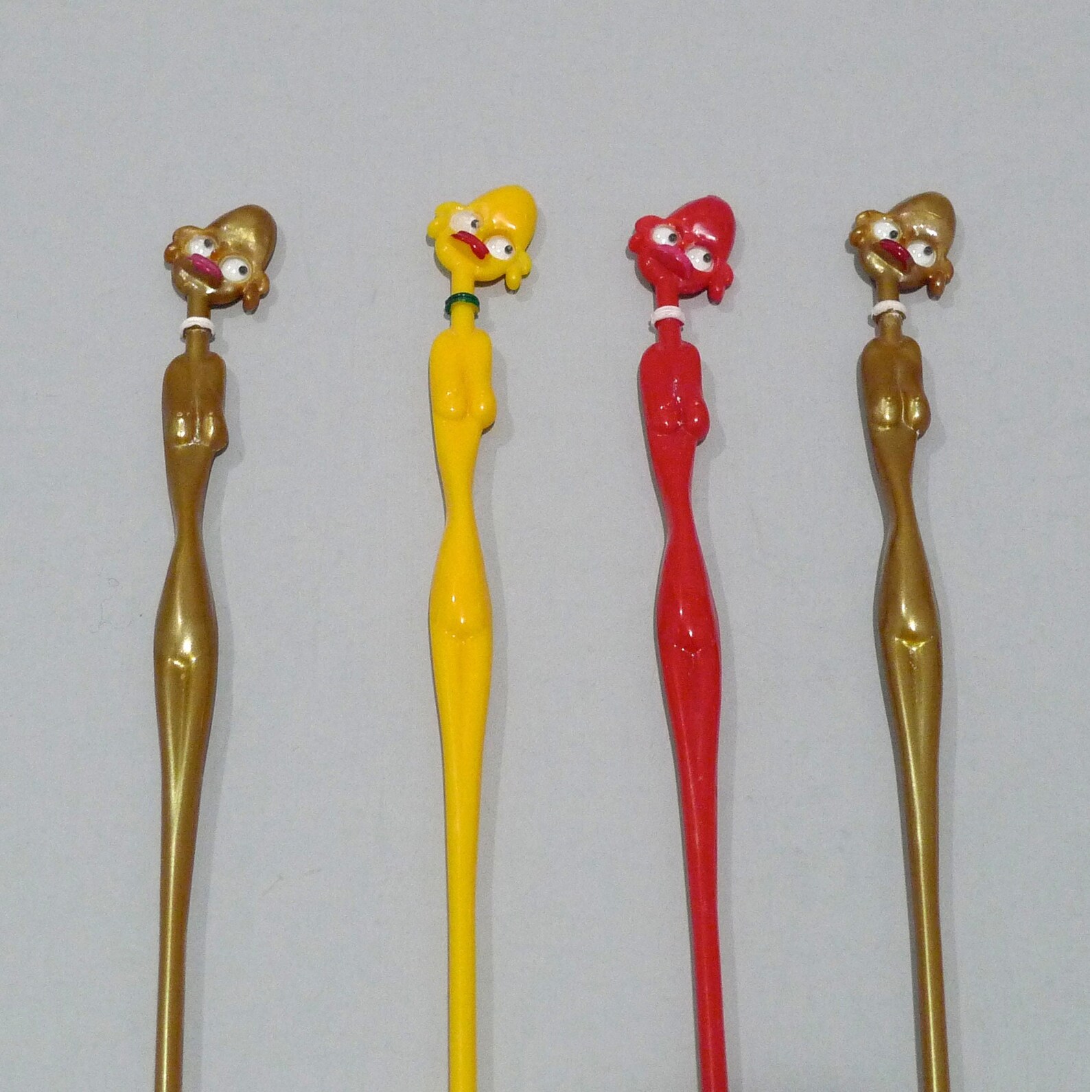 Googly Eyes Swizzle Stick Set of Four Female Figure Vintage Elongated ...