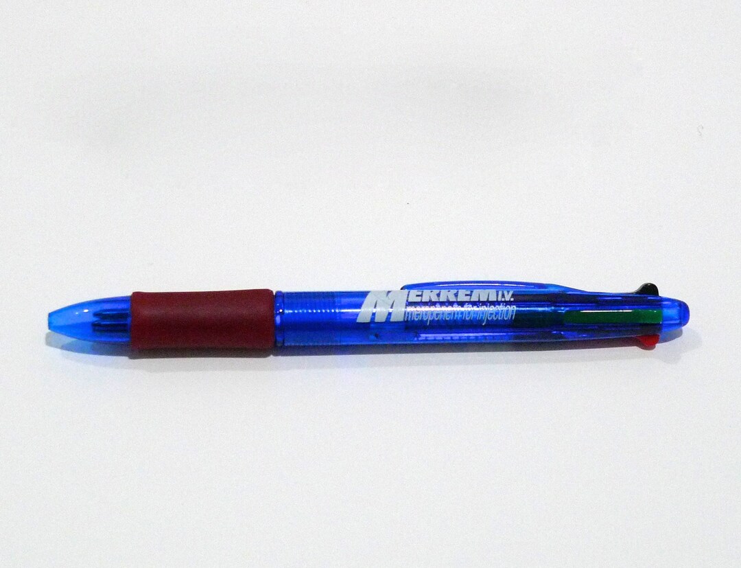 Merrem IV Ink Pen / 4 Color Clicker - Blue With Drug Name Logo ...