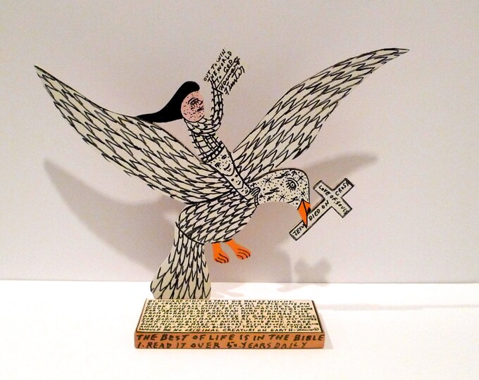 HOWARD FINSTER Angel Riding Brid Cutout Painting 1990 Vintage - Etsy