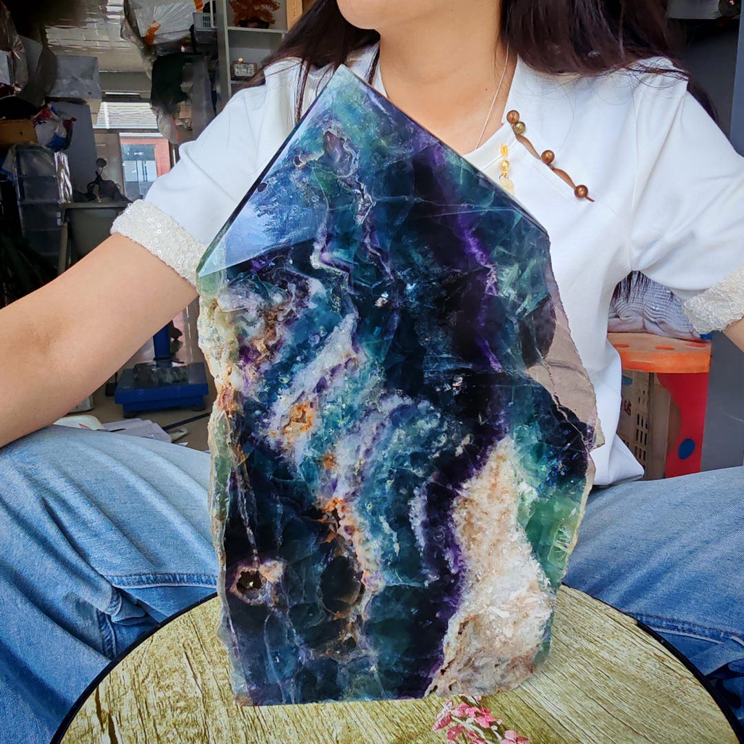 6.49LB Repair of Manually Cut Natural Colored Fluorite Crystal ...