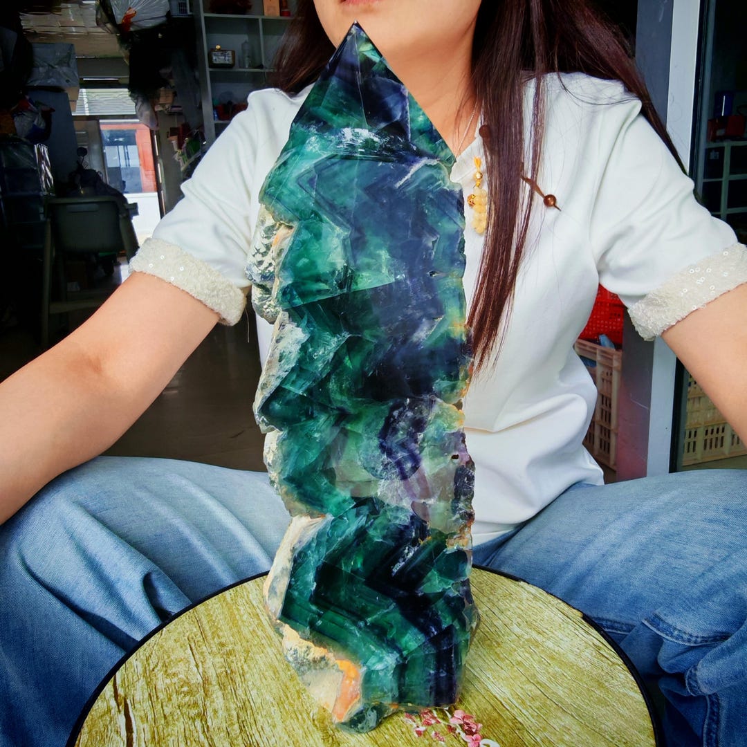 10.23LB Repair of Manually Cut Natural Colored Fluorite Crystal ...