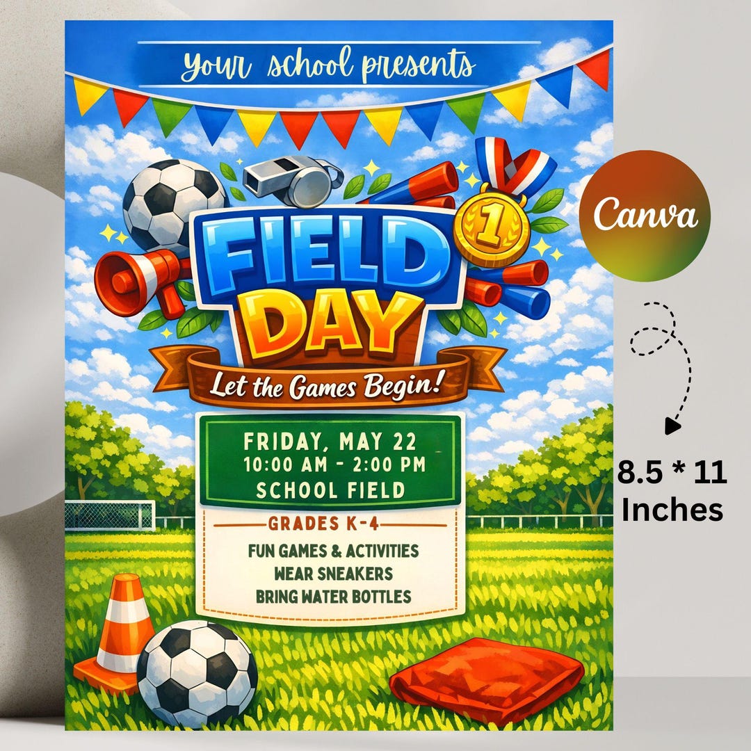 Editable Field Day Flyer Template, School Event Poster (8.5x11 Inches ...