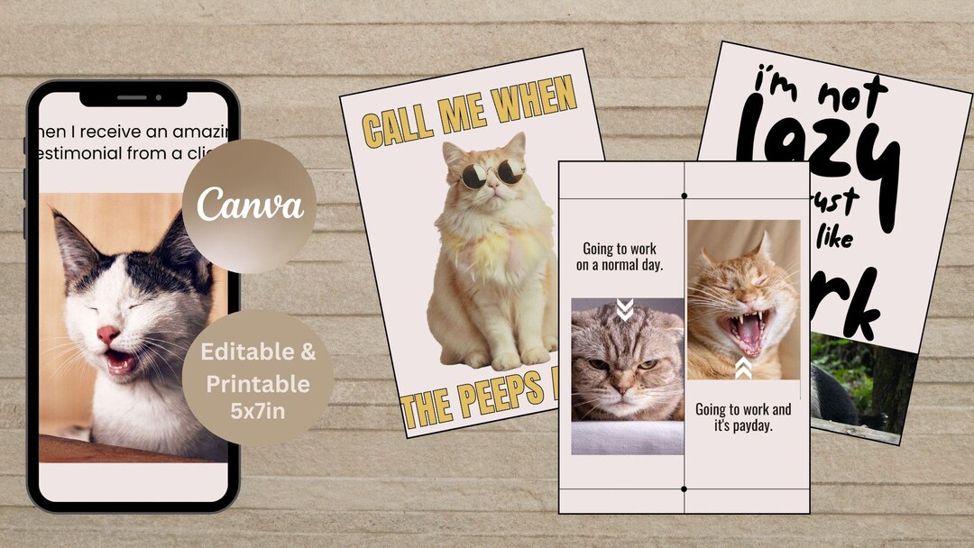 Funny Cat Meme Templates Bundle – Editable Social Media Graphics ...