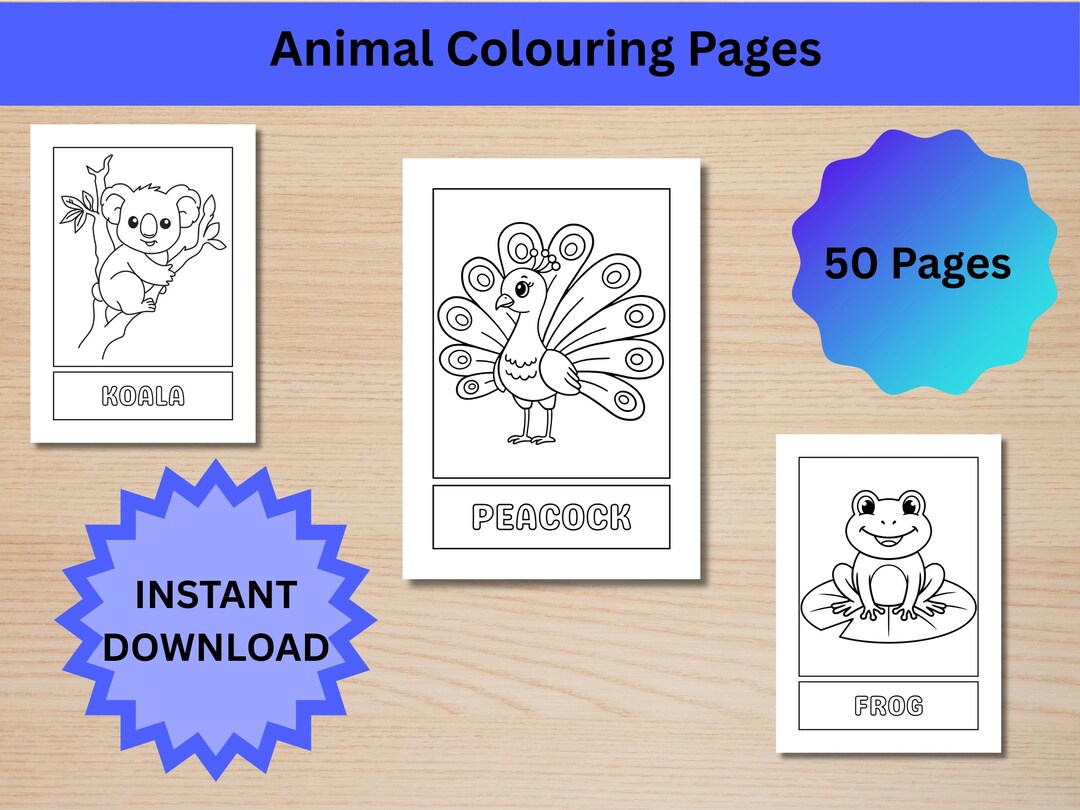 50 Animal Colouring Pages – Printable Preschool Kids Activity (digital ...