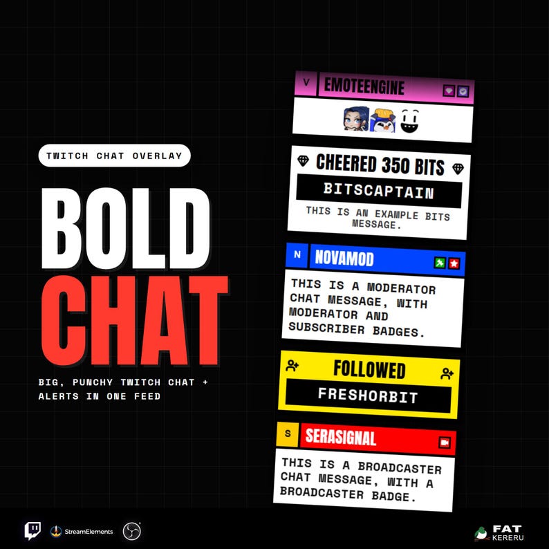Bold Twitch Chat Widget – Combined Chat Alerts Overlay (digital ...