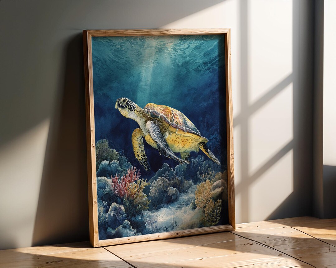 Sea Turtle Watercolour Art | Ocean Bathroom Decor | Marine Life Poster ...