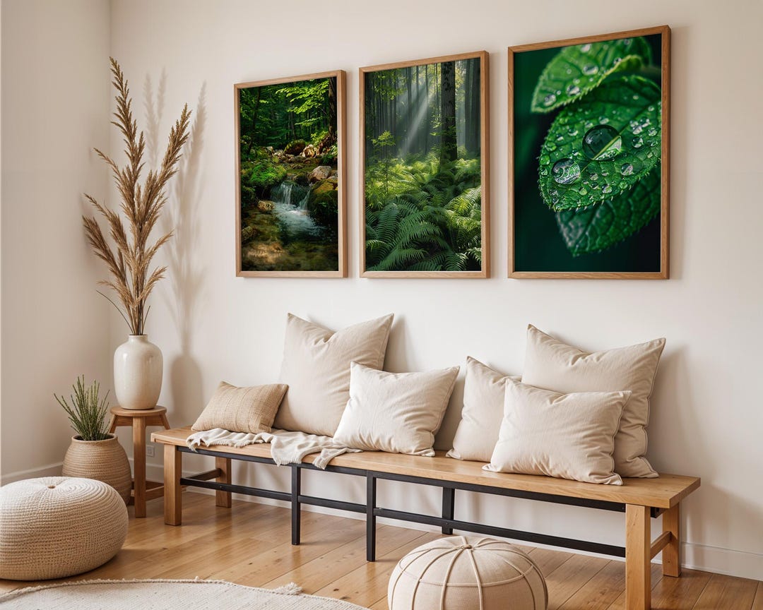 Set of Three | Fern Forest Dew Wall Art | Fresh Botanical Green Nature ...