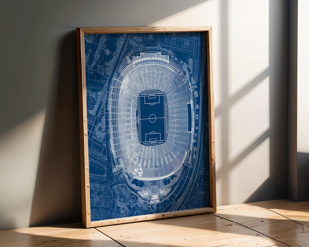 Football Stadium Blueprint | Sports Arena Floor Plan | Blue Wall Art ...