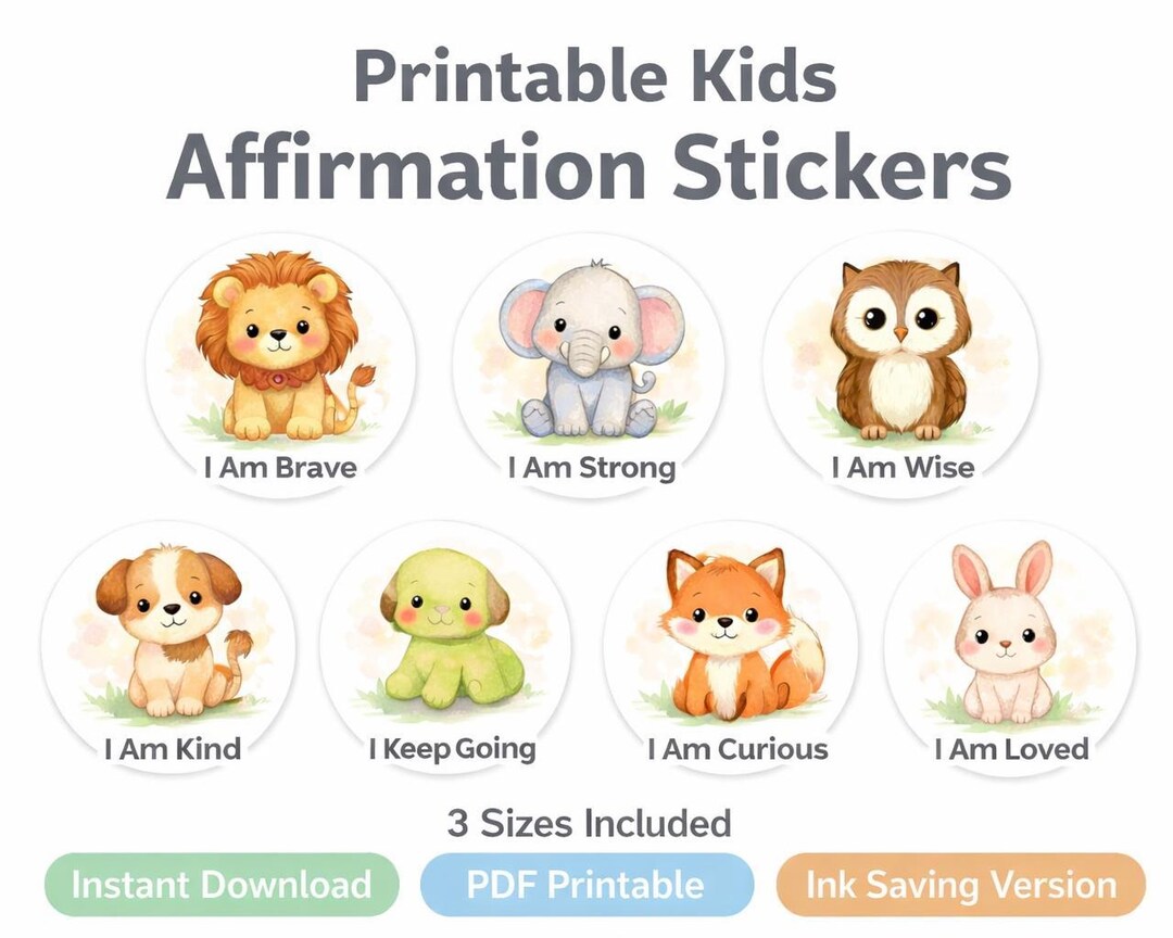 Printable Animal Affirmation Stickers for Kids, Animals (PDF Printable ...