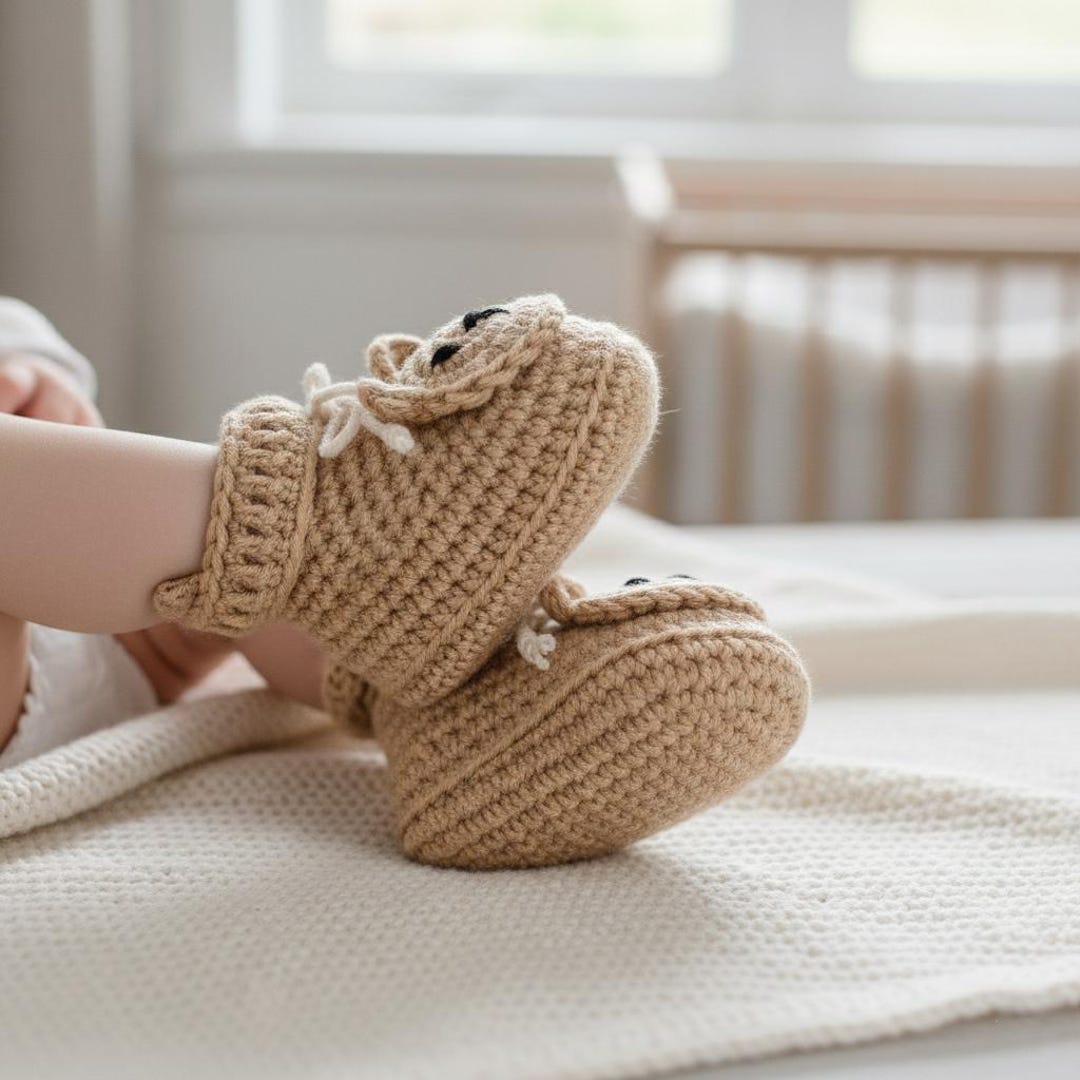 Bear Cub Crochet Baby Booties Pattern, Animal Face Shoes (PDF PATTERN ...