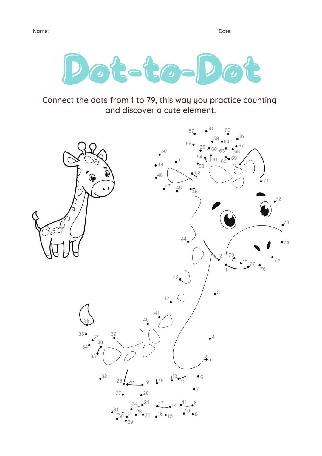Kids Dot-to-dot Printable Worksheet: Counting Activity (1-79) - Etsy UK