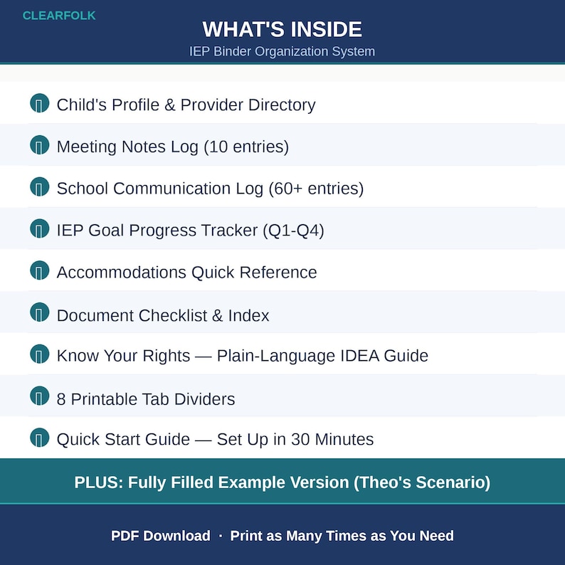 IEP Parent Binder | Special Education Organizer Printable | IEP Meeting ...