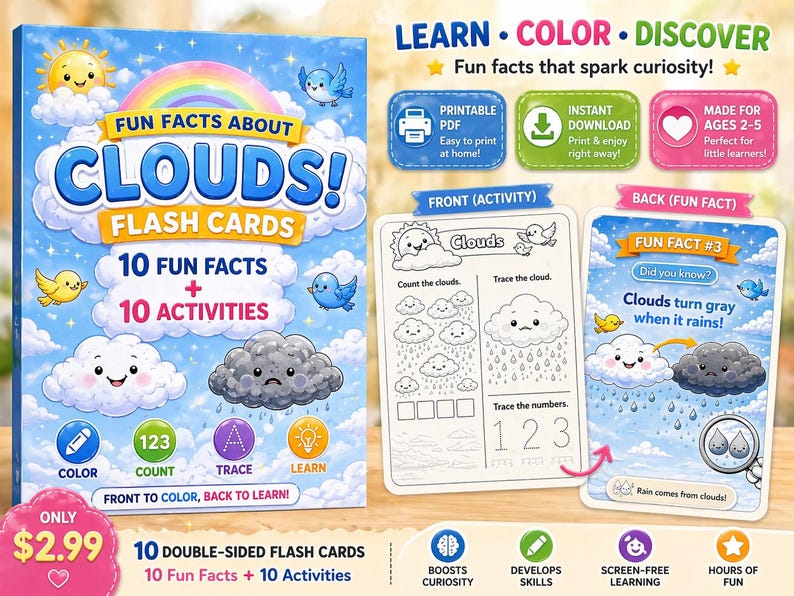 Cloud Flashcards Printable | Weather Fun Facts + Activities | Kids ...