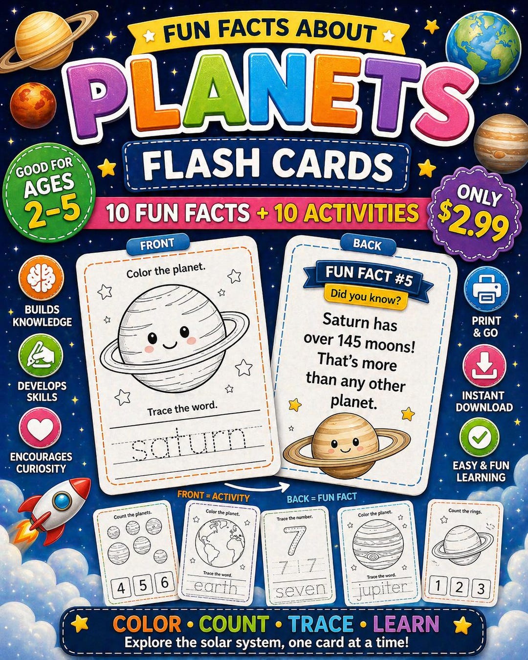 Planets Flashcards Printable | Space Fun Facts + Activities | Kids ...