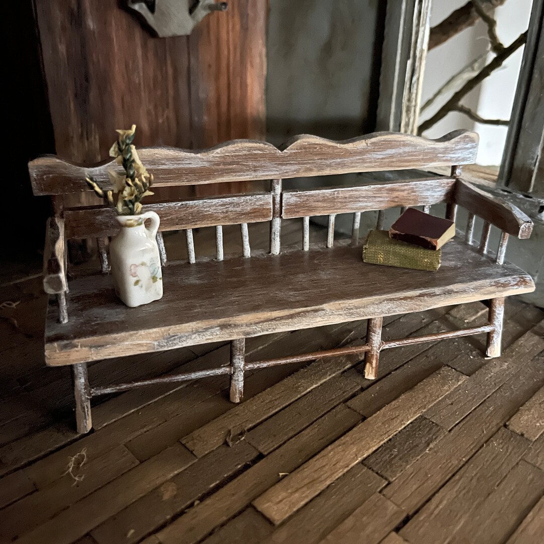 Repurposed Hand Painted Dollhouse Miniature Distressed Bench Ooak ...