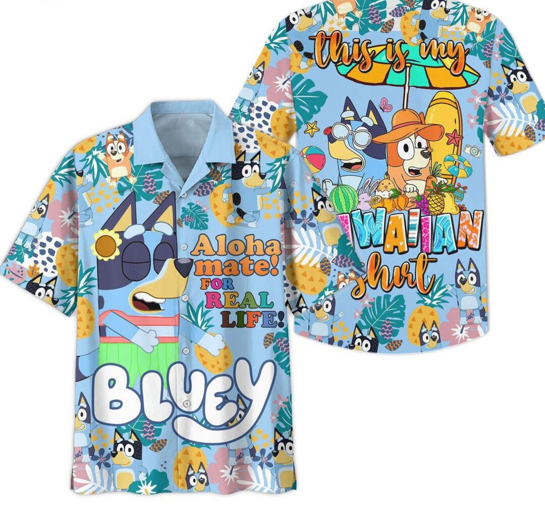 Bluey Family Hawaiian Shirt, Bluey Hawaiian Shirt, Bluey Beach Shirt ...