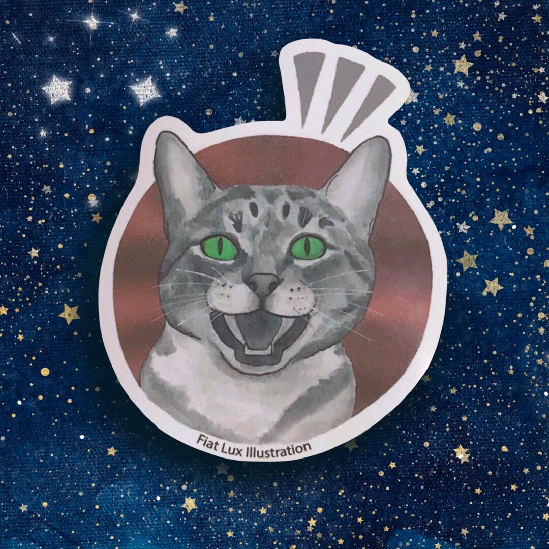 Excited Tabby Cat Bronze Vinyl Sticker, Cat Art, Cat Illustration ...