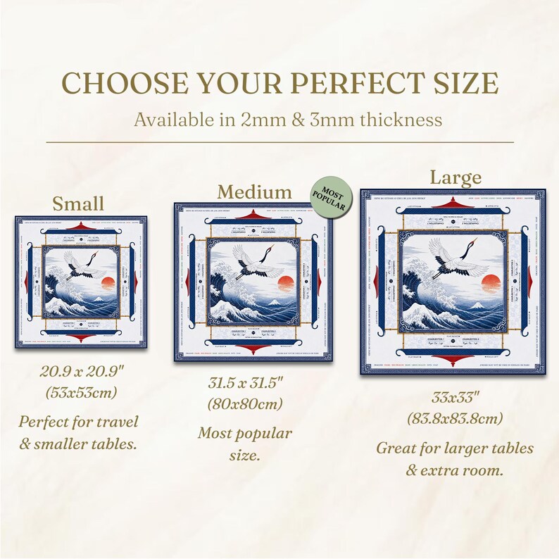 Instruction Mahjong Mat With Blue Crane Design, Elegant Waves & Mount ...
