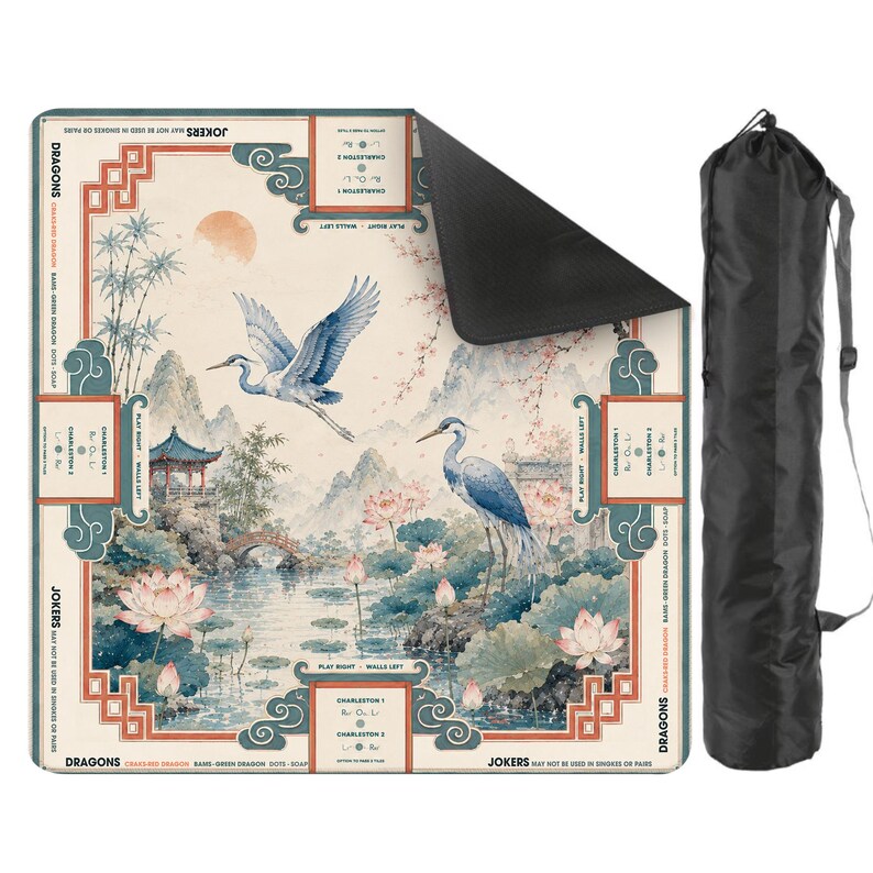 Chinoiserie Crane Mahjong Mat, Chinese Garden Mahjong Accessories ...