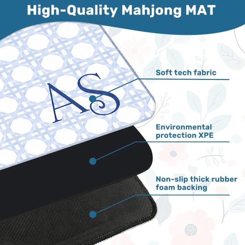 Blue Cane Monogram Mahjong Mat, Personalized Initials Mahjong Table Mat ...