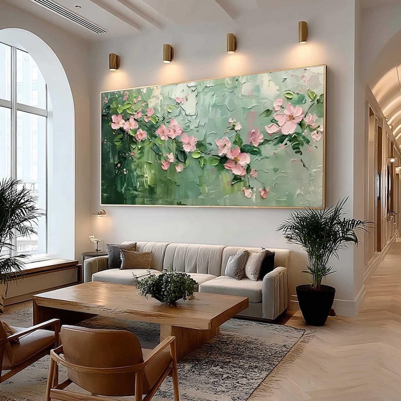 Textured Pink Hydrangea Spring Flower Painting, Living Room Wall Art - Etsy