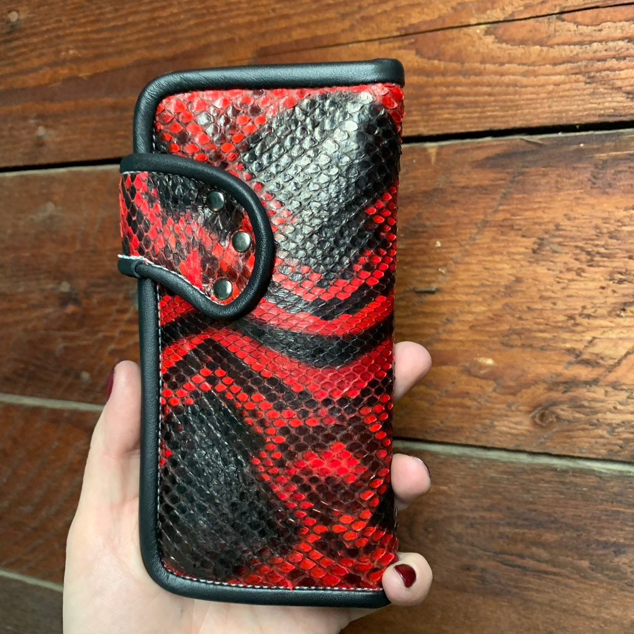 Red and Black Python Genuine Leather Snap WALLET Custom Made | Etsy