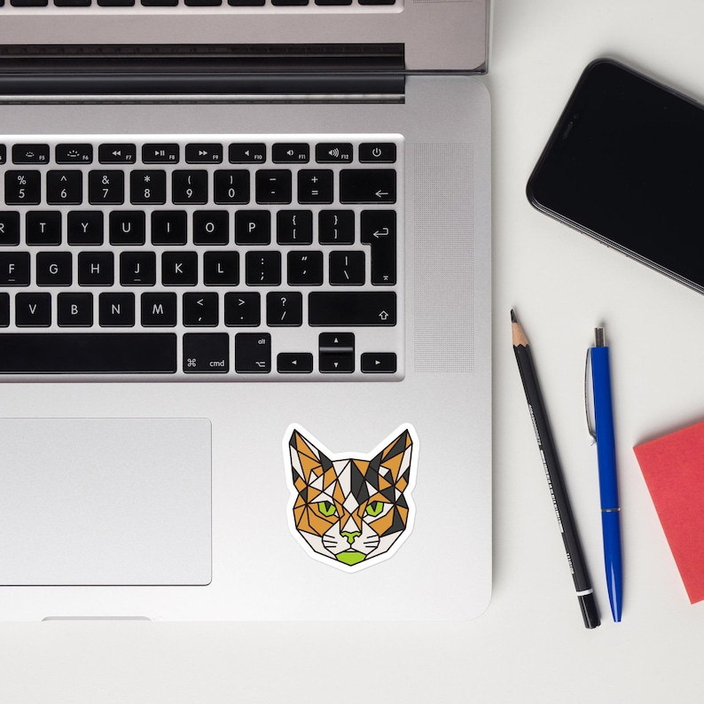 Calico Cat Sticker | Polygon Art Calico Cat Decal | Calico Cat Gift for ...