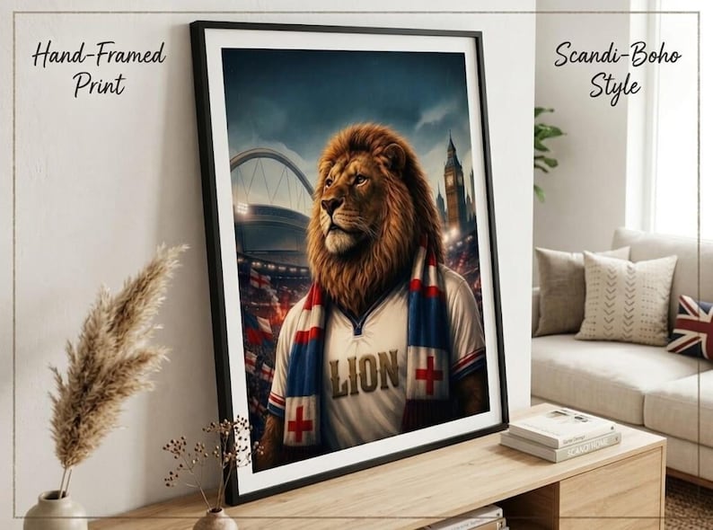 England Football Lion Poster, World Championship Soccer Wall Art, Fan ...