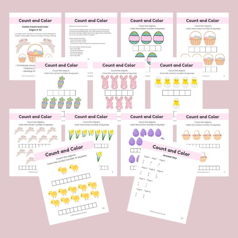 Easter Count and Color Worksheets, Preschool Math Activity (PDF ...