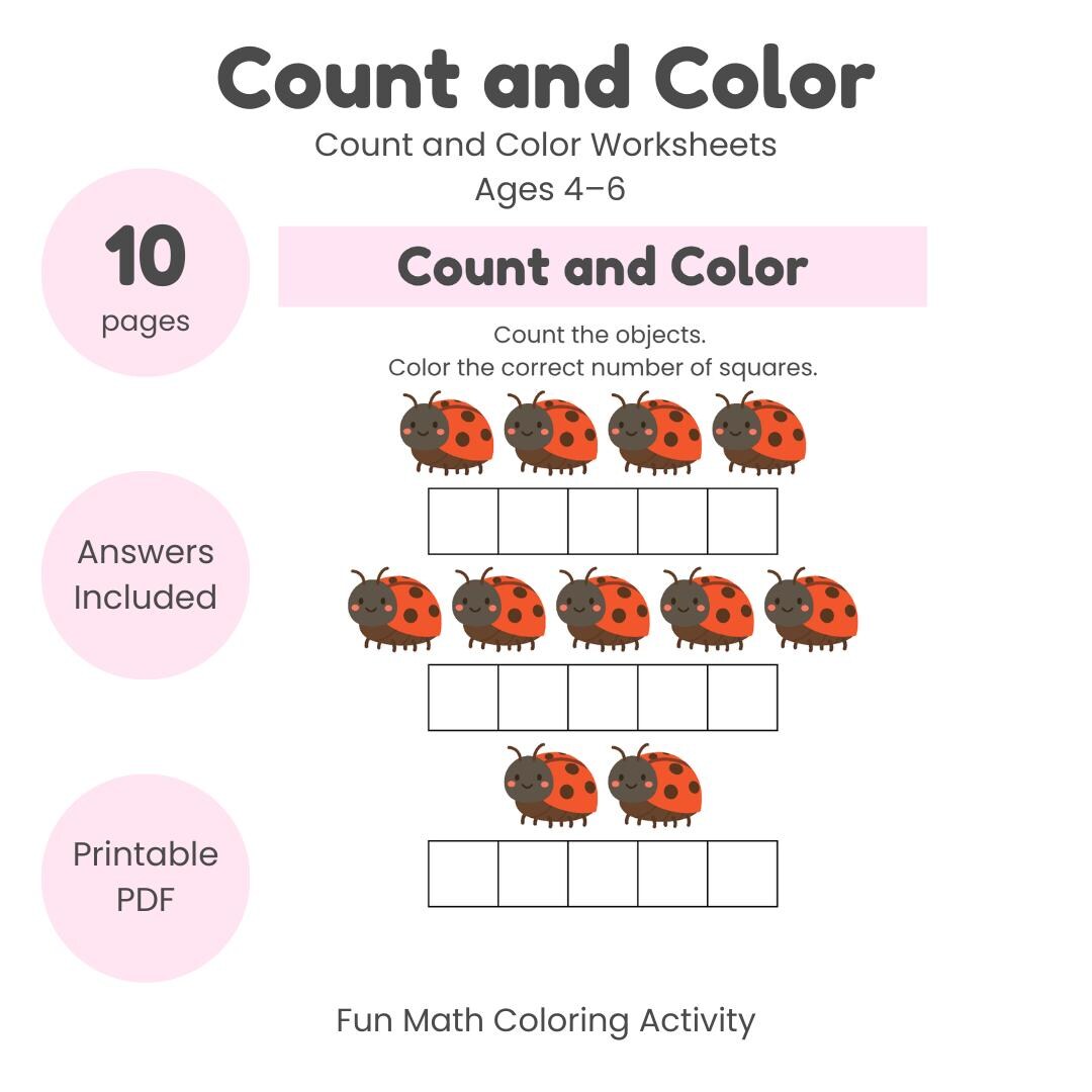 Spring Count and Color Worksheets Printable | Preschool Counting ...