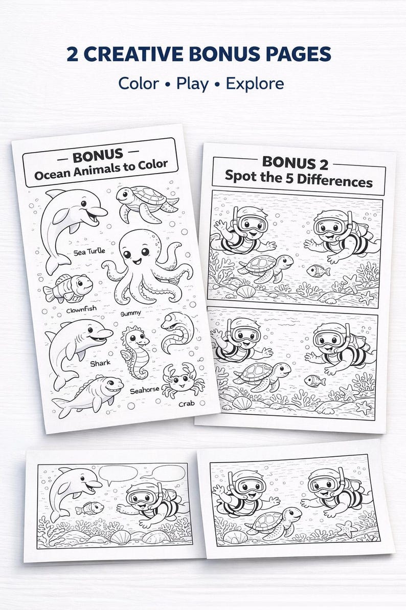 Ocean Coloring Comic Book Printable PDF – Kids Under the Sea Adventure ...