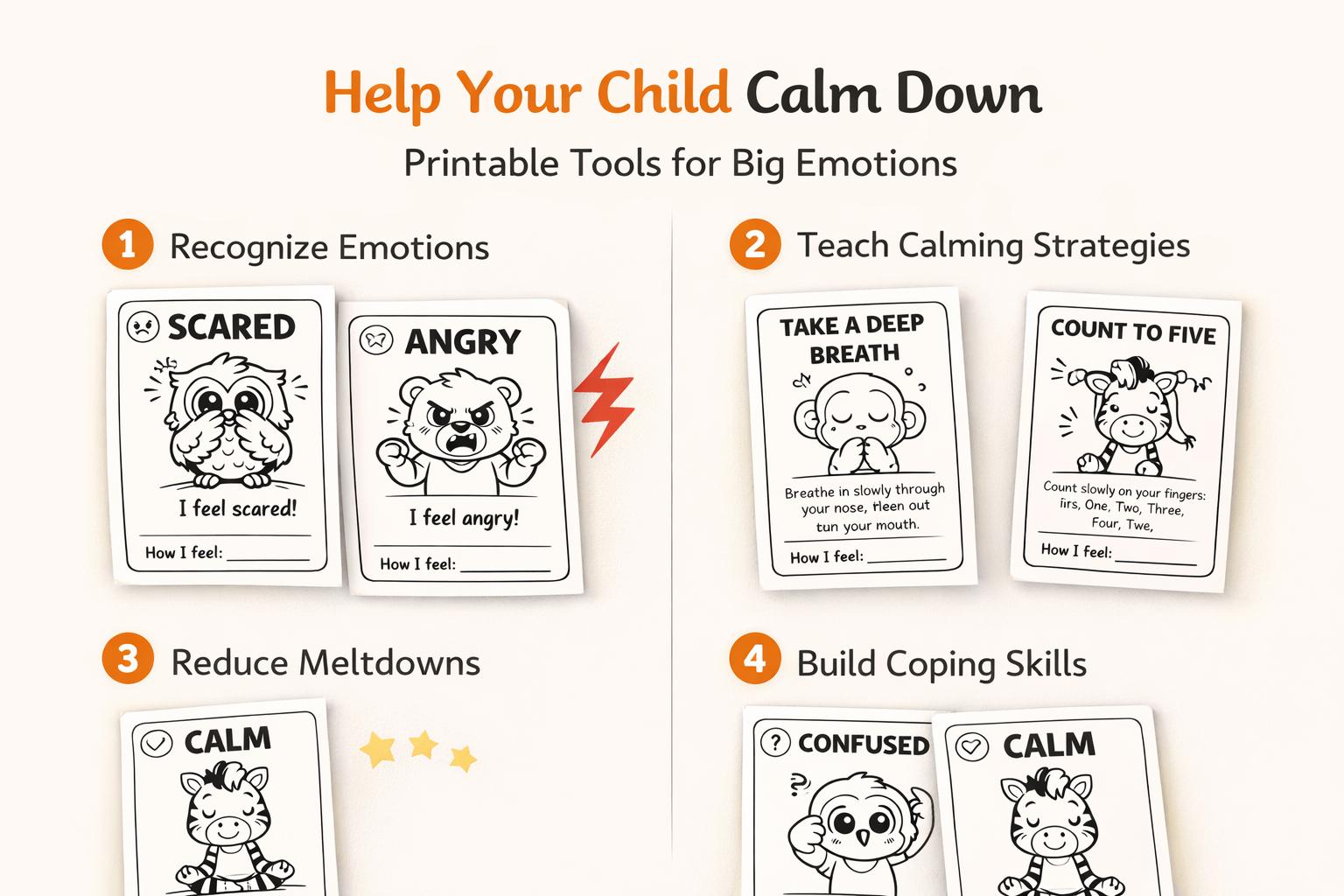 Calm Down Cards for Kids Printable | Emotional Regulation Activities ...
