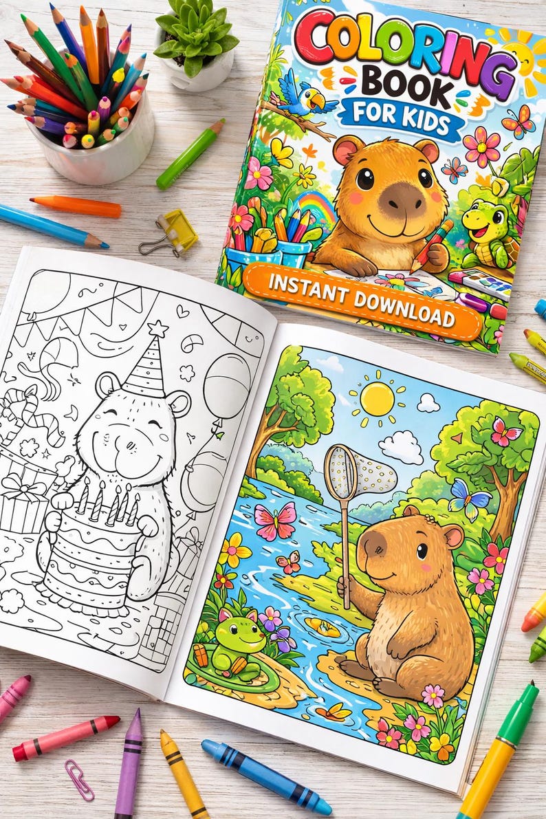 Capybara Coloring Pages for Kids Printable – Cute Capybara Activity ...
