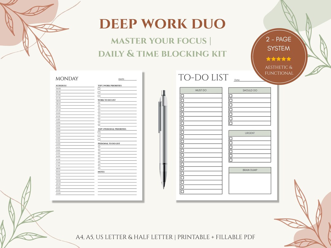 Deep Work Duo Planner Bundle | Daily Productivity, Half Hourly, WFH ...