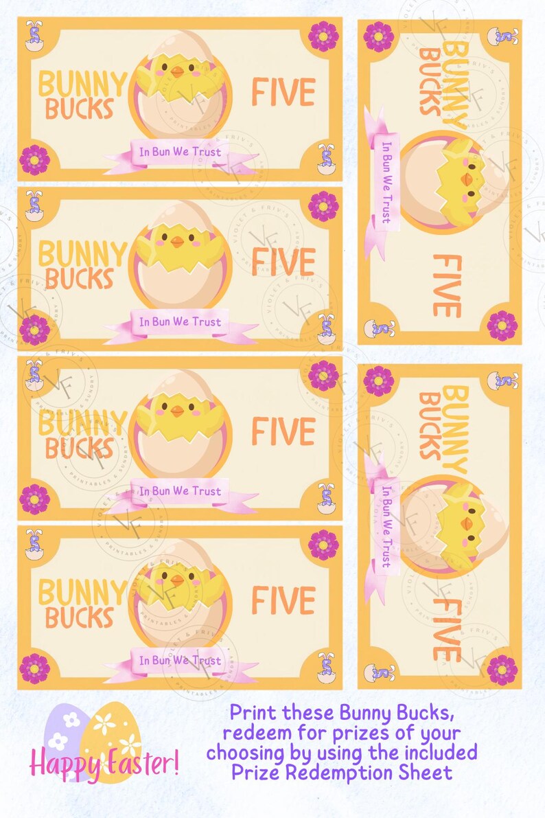 Bunny Bucks Easter Printable Play Money for Kids, Instant Download ...