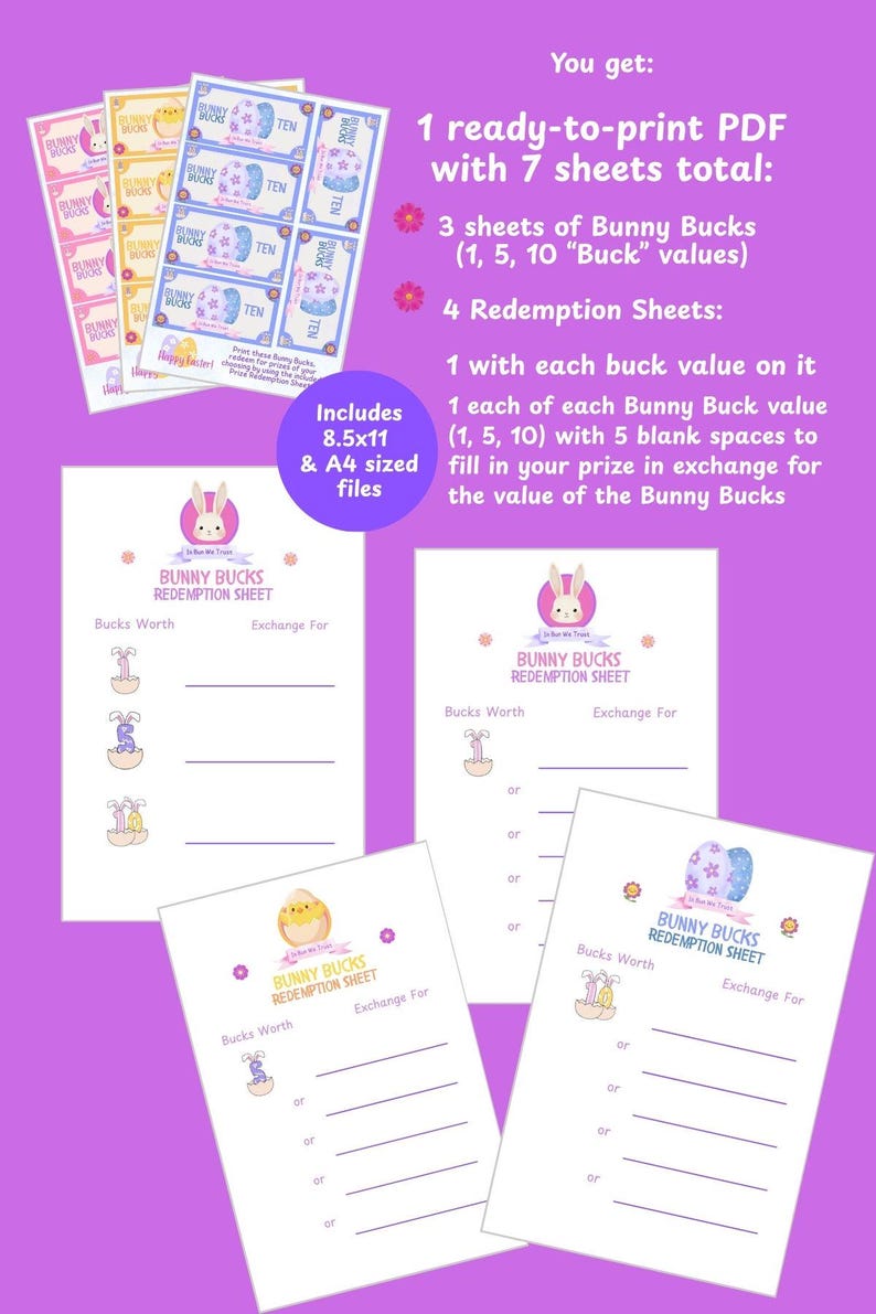 Bunny Bucks Easter Printable Play Money for Kids, Instant Download ...