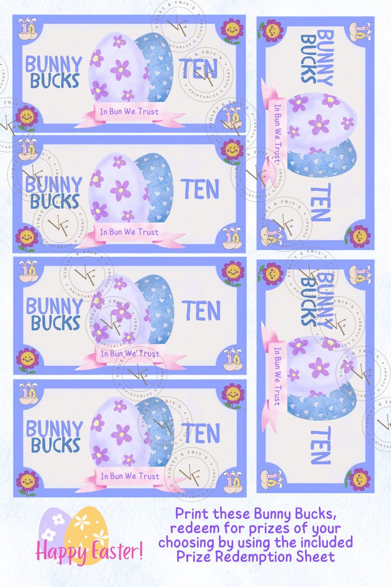 Bunny Bucks Easter Printable Play Money for Kids, Instant Download ...