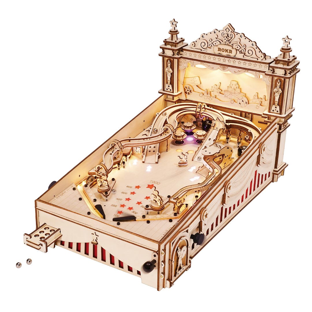 3D Wooden Pinball Kit, Vintage Style Tabletop Game, Family Craft ...