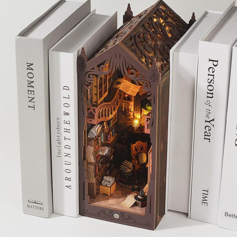Magic Library Book Nook Kit | Wooden Bookshelf Insert With LED Light ...