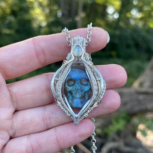 Blue Labradorite Skull Sterling Silver Wire Wrap With Opal - Wire ...