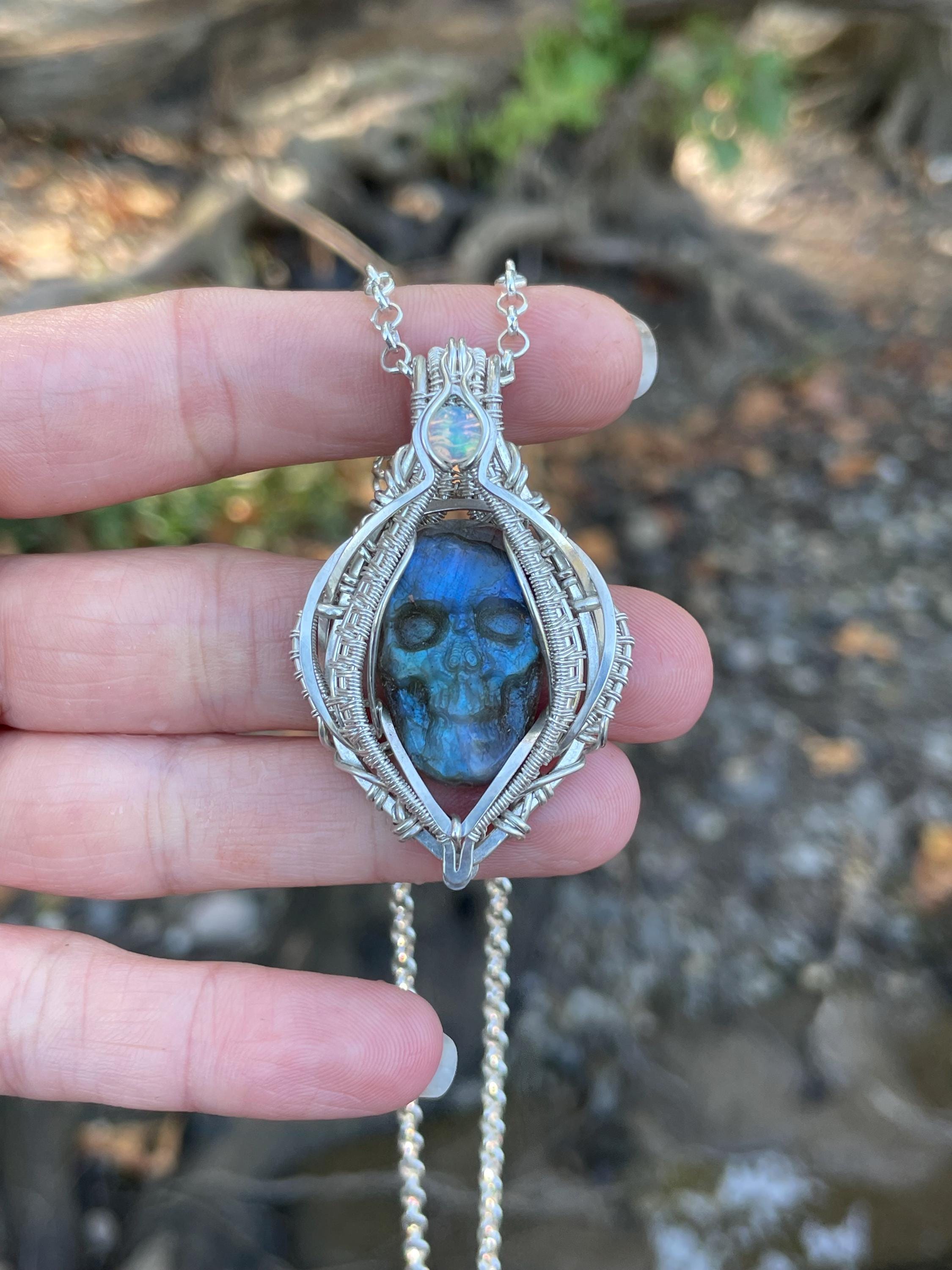 Blue Labradorite Skull Sterling Silver Wire Wrap With Opal - Wire ...