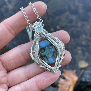 Blue Labradorite Skull Sterling Silver Wire Wrap With Opal - Wire ...