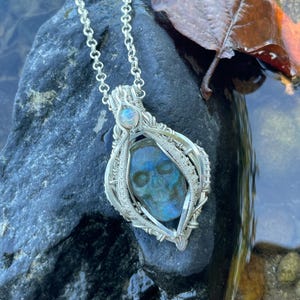 Blue Labradorite Skull Sterling Silver Wire Wrap With Opal - Wire ...