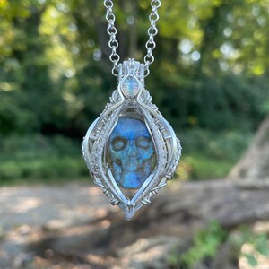 Blue Labradorite Skull Sterling Silver Wire Wrap With Opal - Wire ...